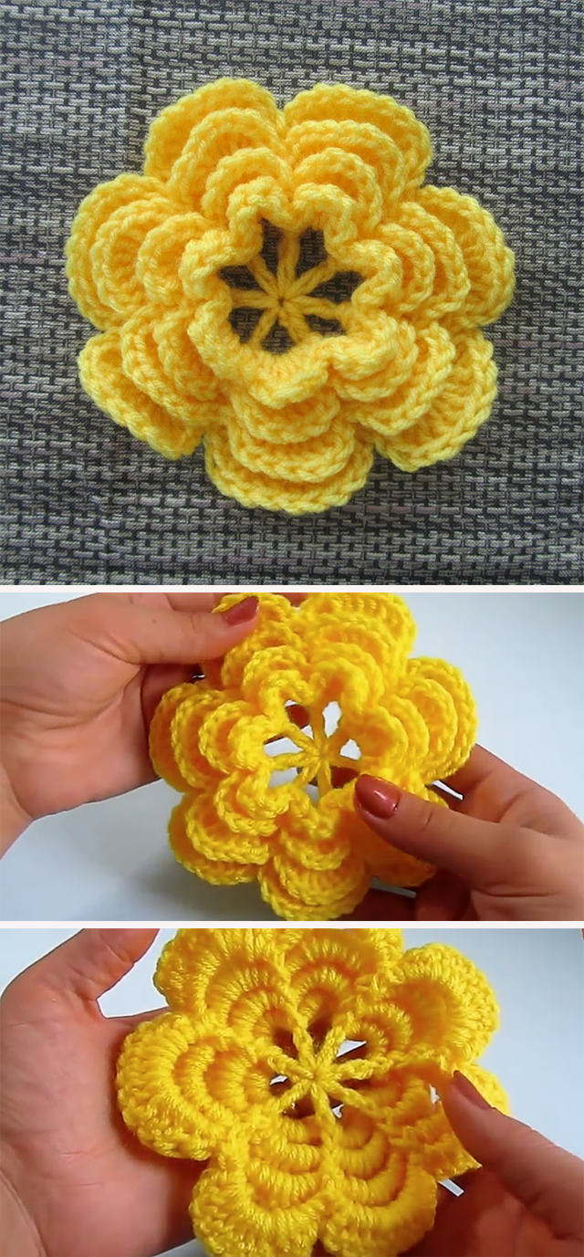 Yellow 3D Crochet Flower Tutorial | CrochetBeja