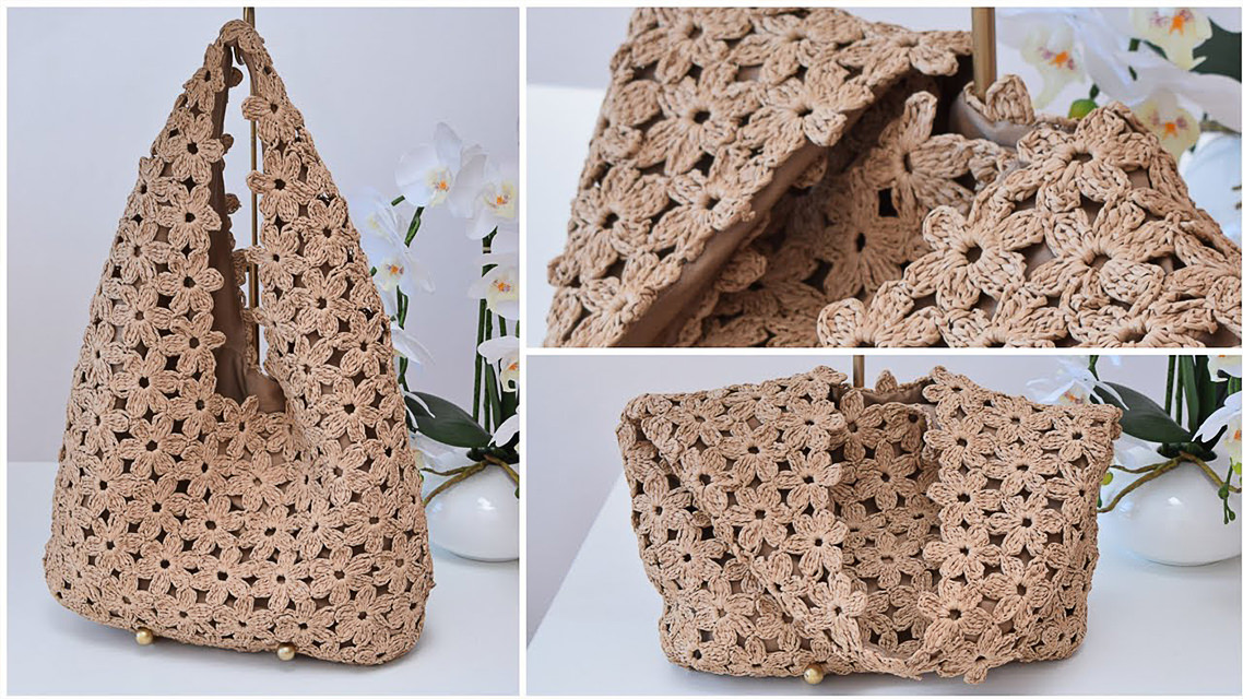 Crochet Shopping Bag with a Flower Pattern - CrochetBeja